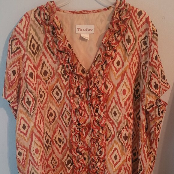 TanJay | Tops | Tanjay Cap Sleeve Lined Blouse Button Front Ruffles Tan ...